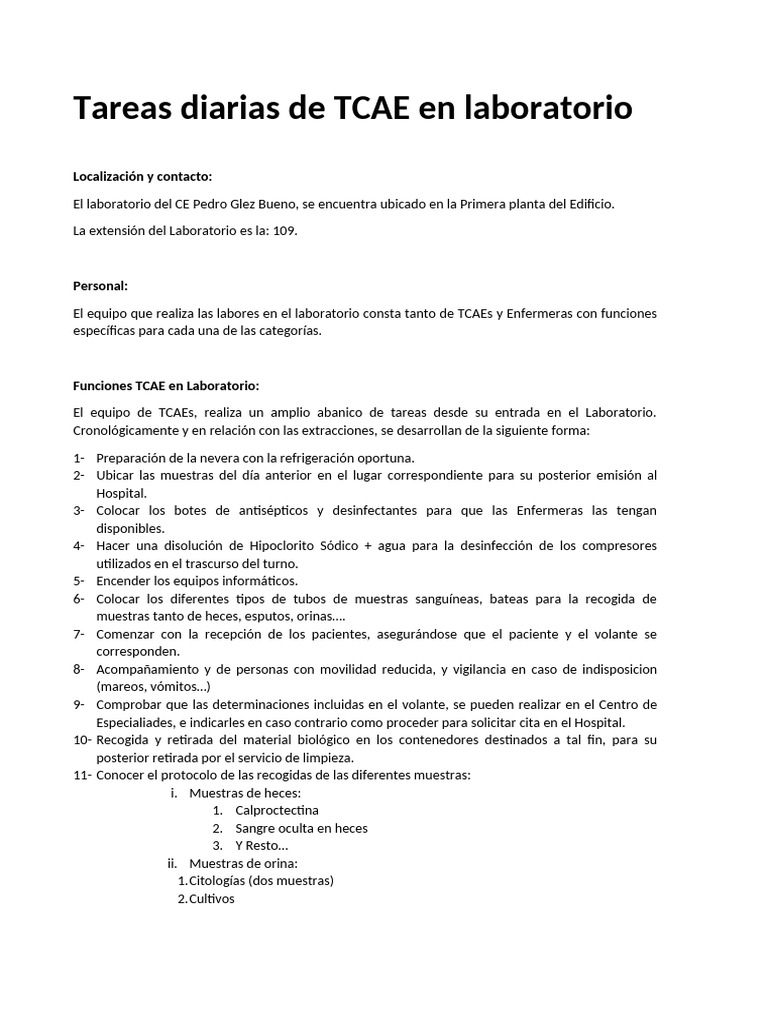 Funciones TCAE en Laboratorio | PDF | Laboratorios