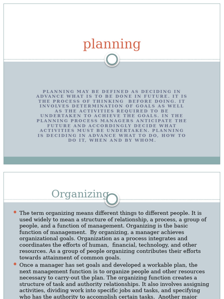 Planning and Organizing in Management | PDF | Organizational Structure ...
