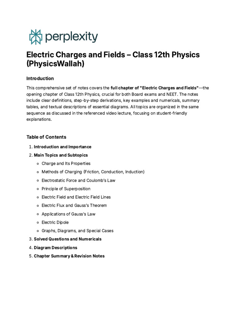 Class 12 Electric Charges & Fields Notes | PDF | Electric Charge ...