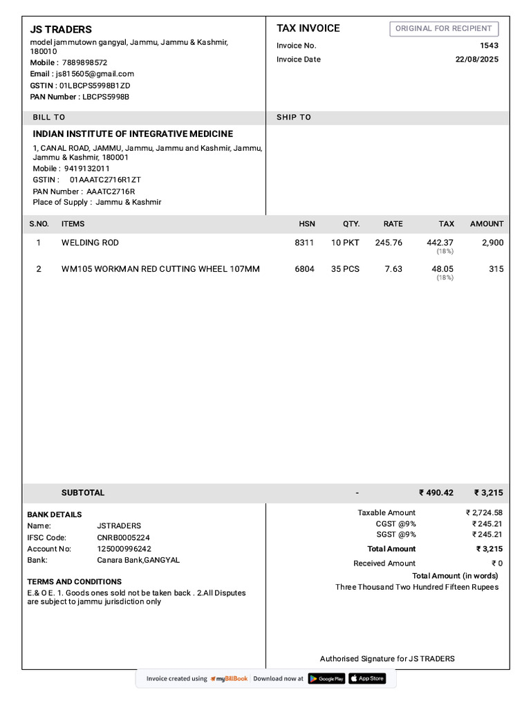 1543-Sales Invoice-Indian Institute of Integrative Medicine | PDF ...
