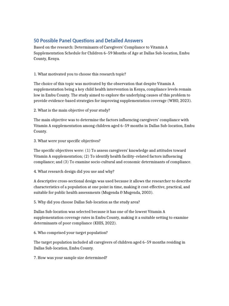 Caregivers' Compliance to Vitamin A Supplementation | PDF | Caregiver ...
