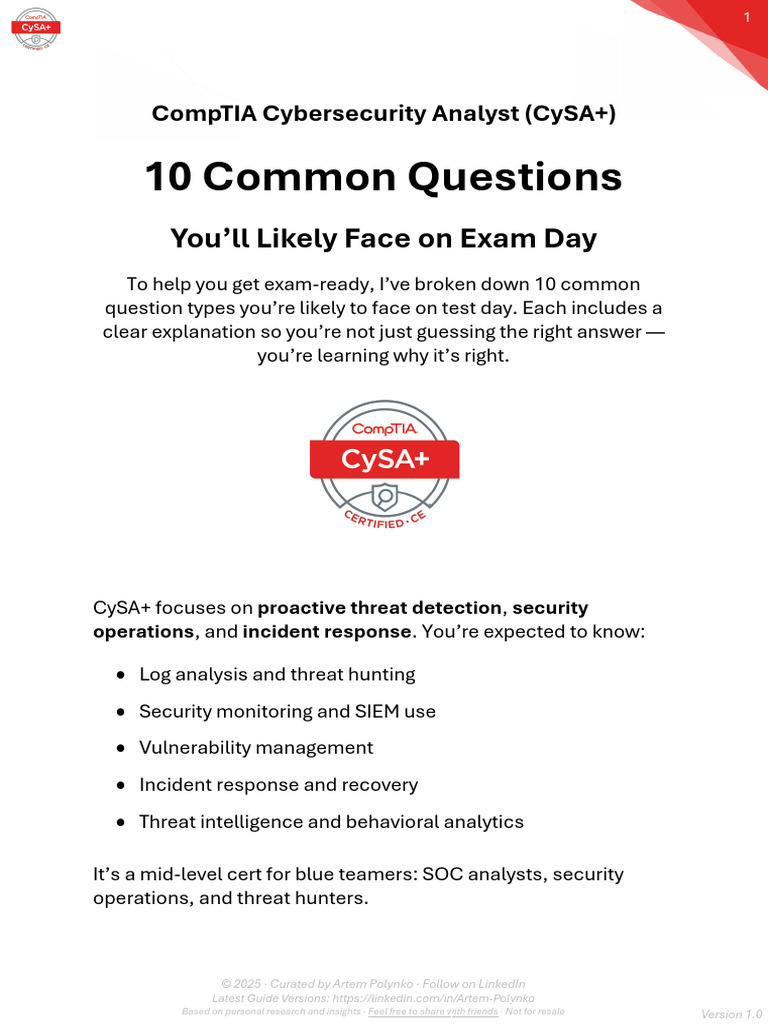 CySA+ Exam: 10 Key Questions Explained | PDF | Word Press | Security