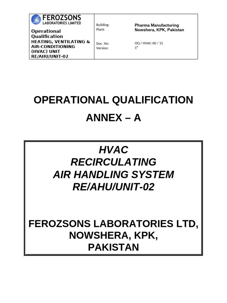 HVAC Operational Qualification Document | PDF