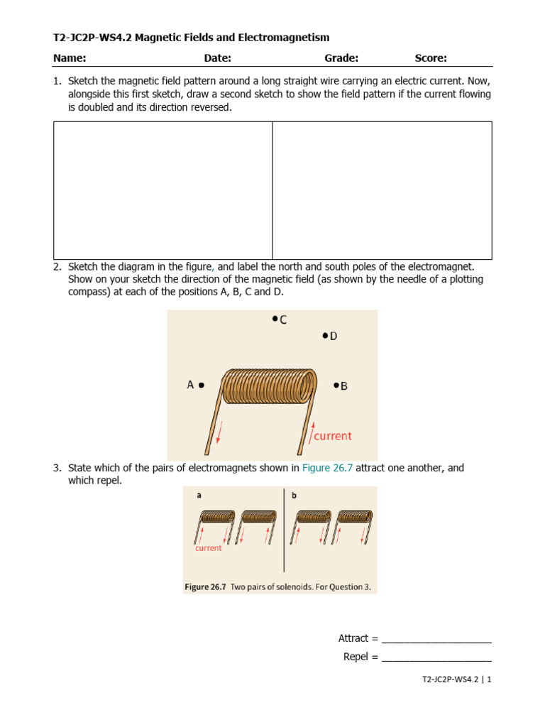 Magnetic Fields and Electromagnetism Exercises | PDF | Magnetic Field ...