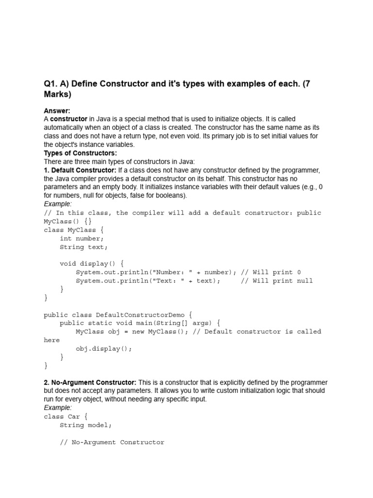 OOP With Java - Combined Solved Paper | PDF | Programming | Constructor ...