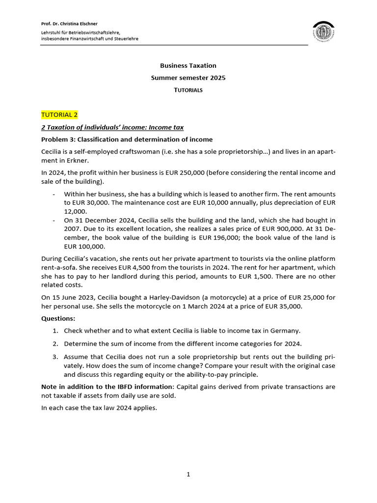 BusTax - Tutorial 2 Incl Solution 18062205 | PDF | Capital Gains Tax ...