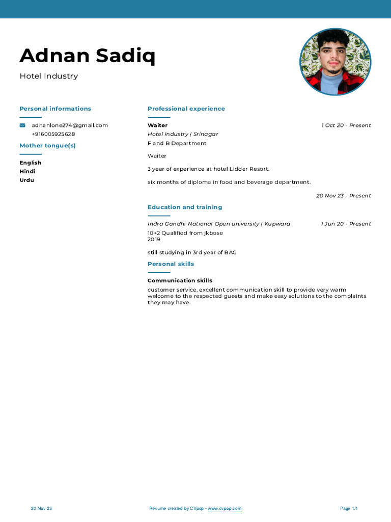 Adnan Sadiq's Hotel Industry Resume | PDF