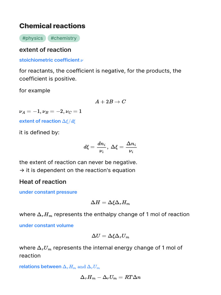 Pchem Notes: Chemical Reactions | PDF | Stoichiometry | Gases
