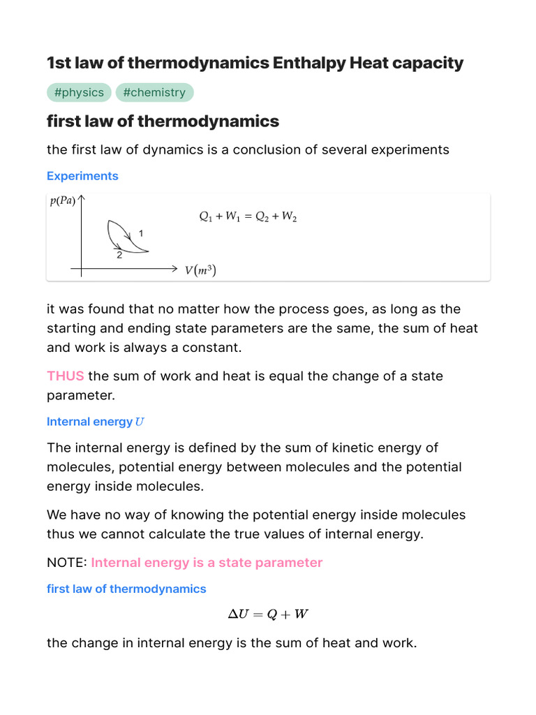 1st Law of Thermodynamics Enthalpy Heat Capacity | PDF | Heat | Enthalpy