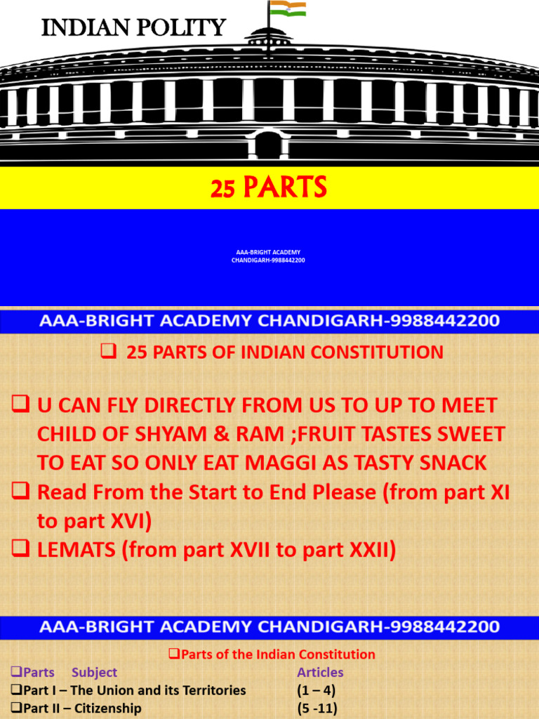 Indian Constitution Parts Overview | PDF | Constitution | Government