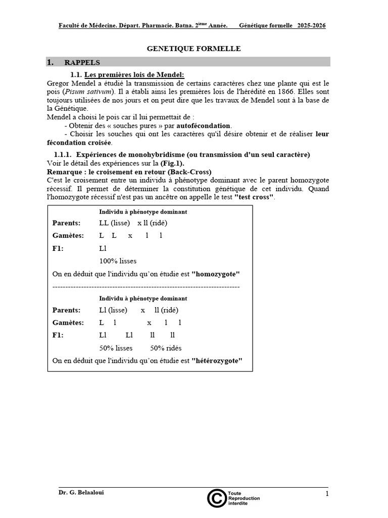 Génétique formelle : Lois de Mendel et exceptions | PDF | Dominance ...