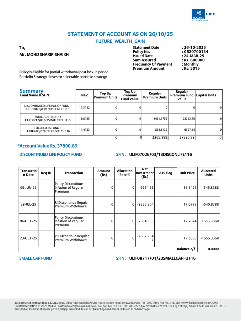 Statement of Account - Bajaj Allianz | PDF | Insurance | Cheque
