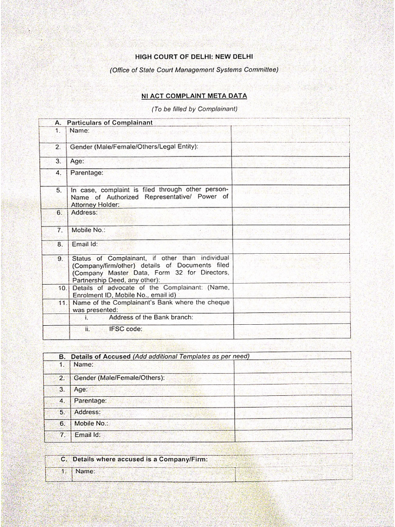 138 NI ACT Meta Data Form | PDF