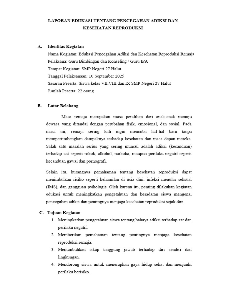 Edukasi Adiksi dan Kesehatan Remaja | PDF