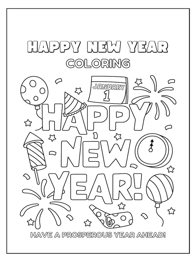 Happy New Year Coloring Activity Worksheet | PDF