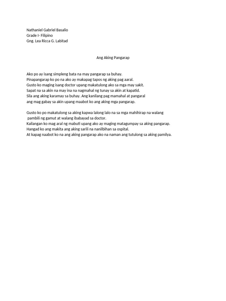 Ang Aking Pangarap | PDF
