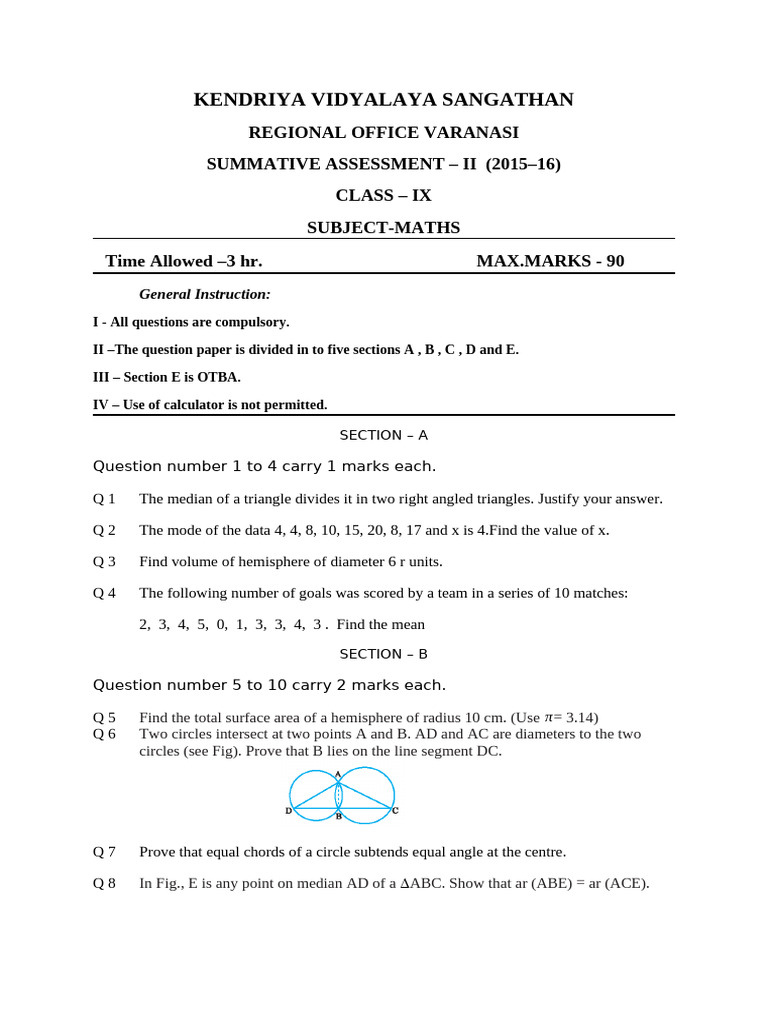 Class Ix Maths Sa II 2015 E28093 16 | PDF | Body Mass Index ...