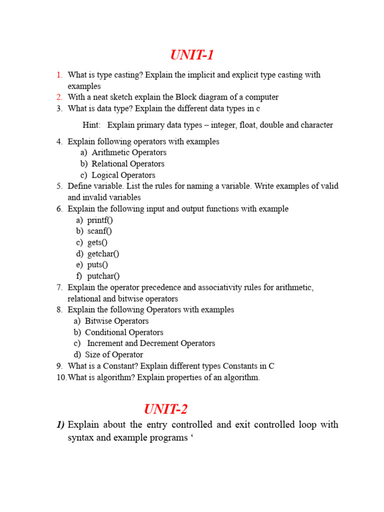 Important Questions | PDF | Control Flow | Data Type