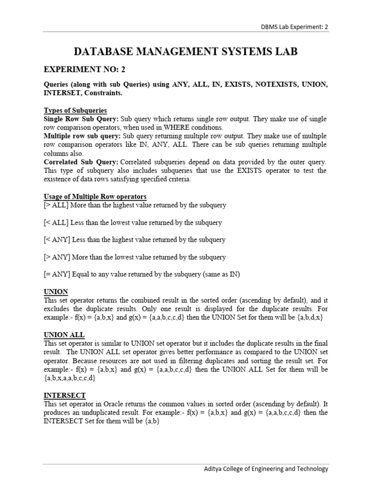 Dbms Lab Experiment Week2 | PDF | Information Science | Data