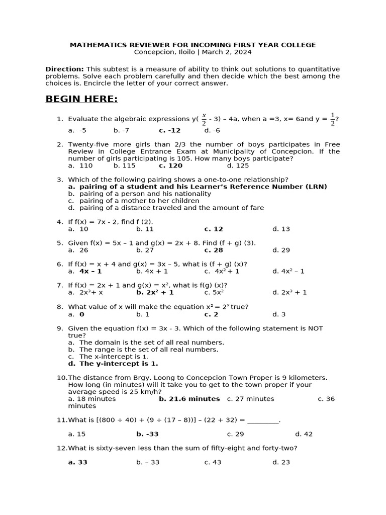 Mathematics Reviewer for First-Year College | PDF | Area | Rectangle