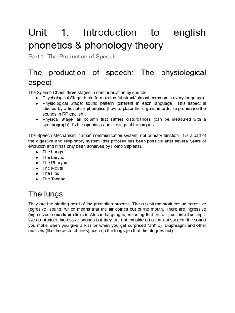 Unit 1. Introduction To English Phonetics & Phonology Theory | PDF ...