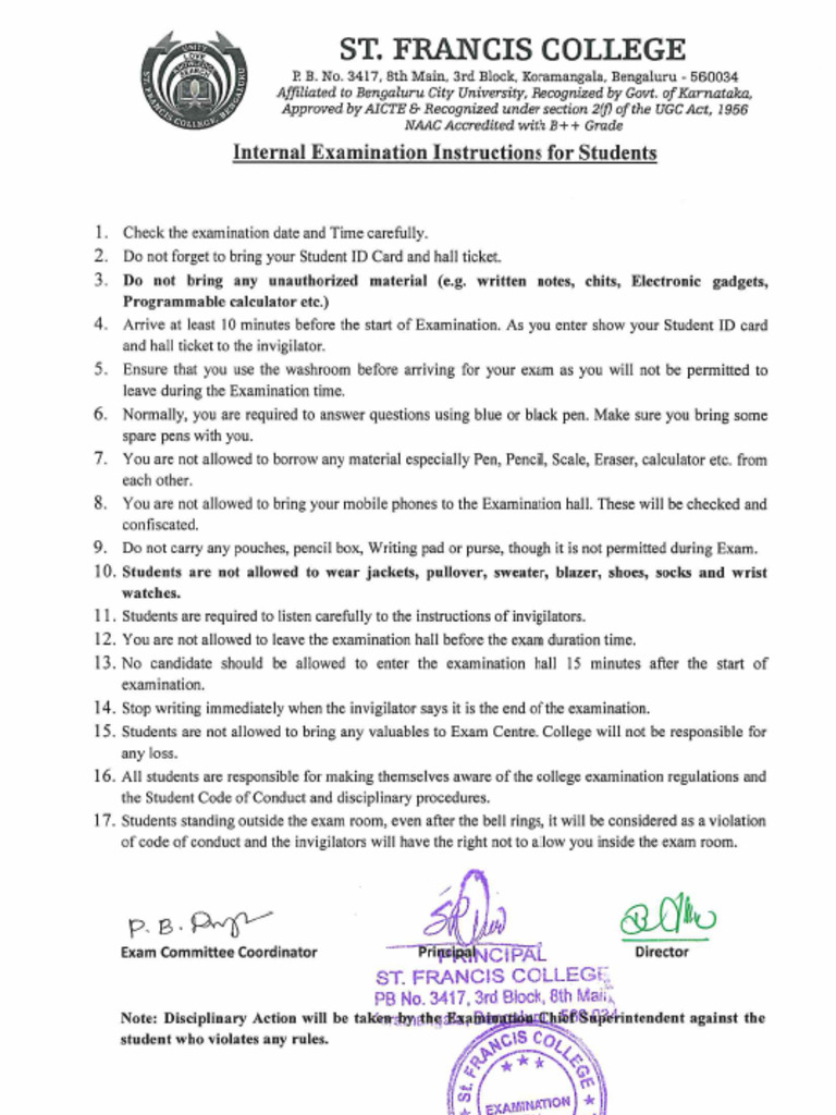 Internal Exam Student Instructions | PDF