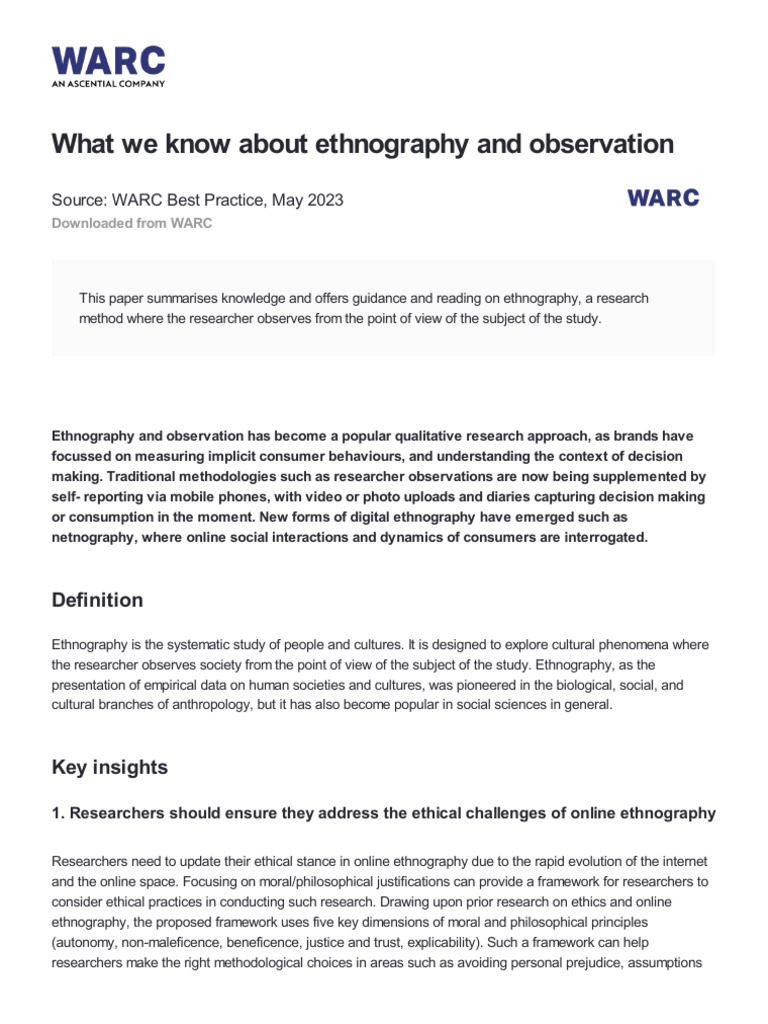 Ethnography in Consumer Research Insights | PDF | Ethnography | Virtual ...