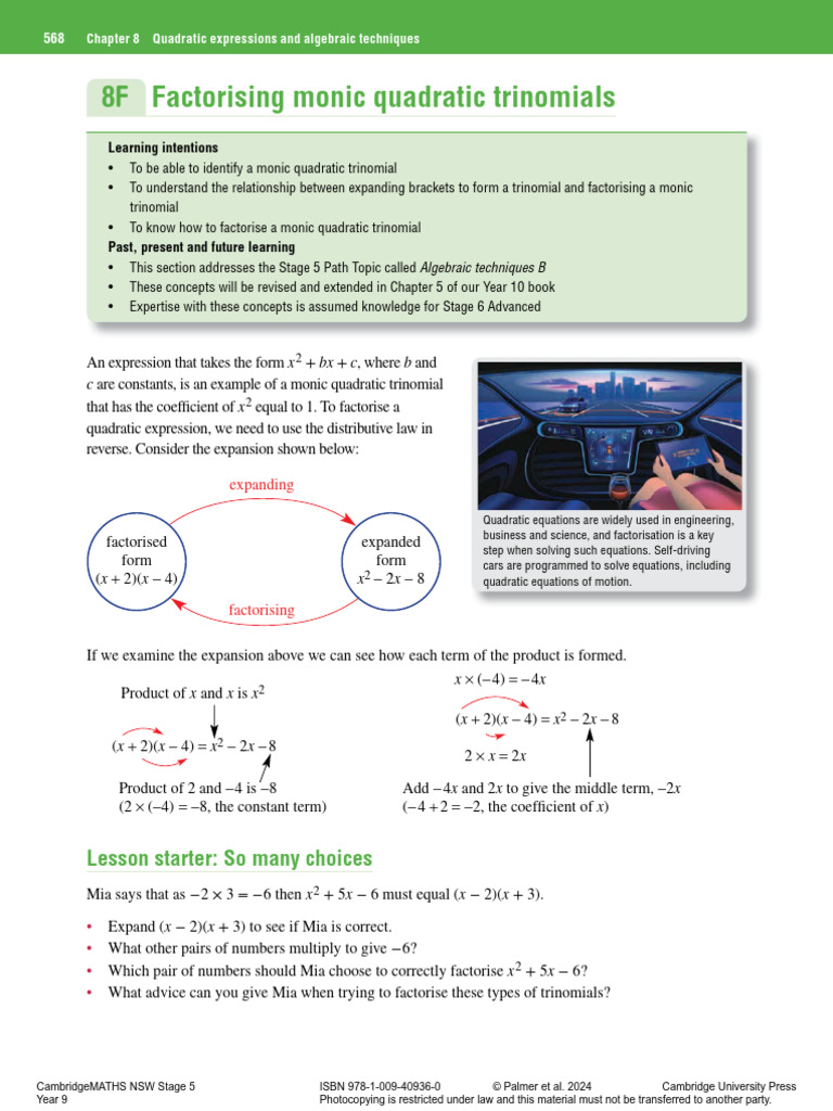Factorising Monic Quadratic Trinomials | PDF | Factorization ...