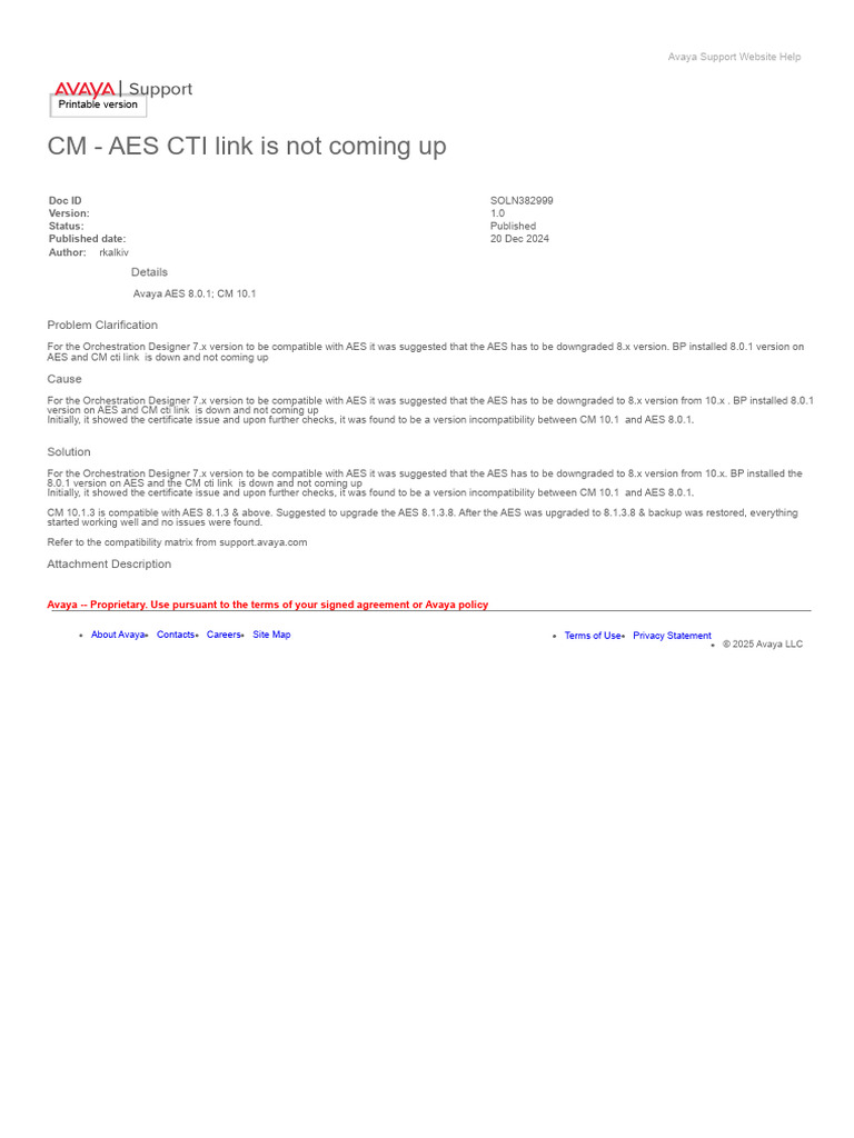 Avaya Knowledge - CM - AES CTI Link Is Not Coming Up | PDF