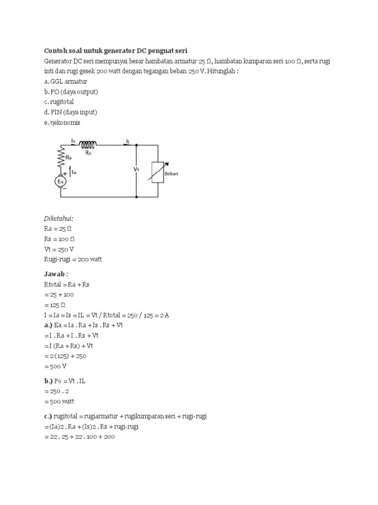Contoh Soal Untuk Generator DC Penguat Seri | PDF