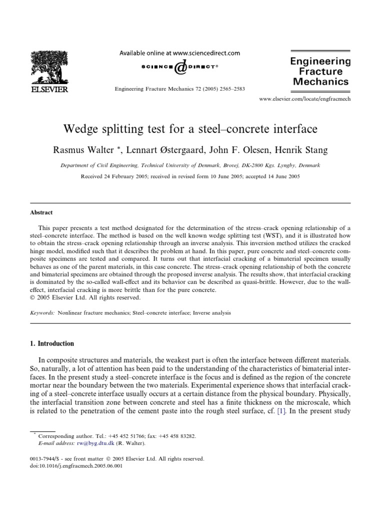 Wedge Splitting Test For A Steel-Concrete Interface | PDF | Fracture ...