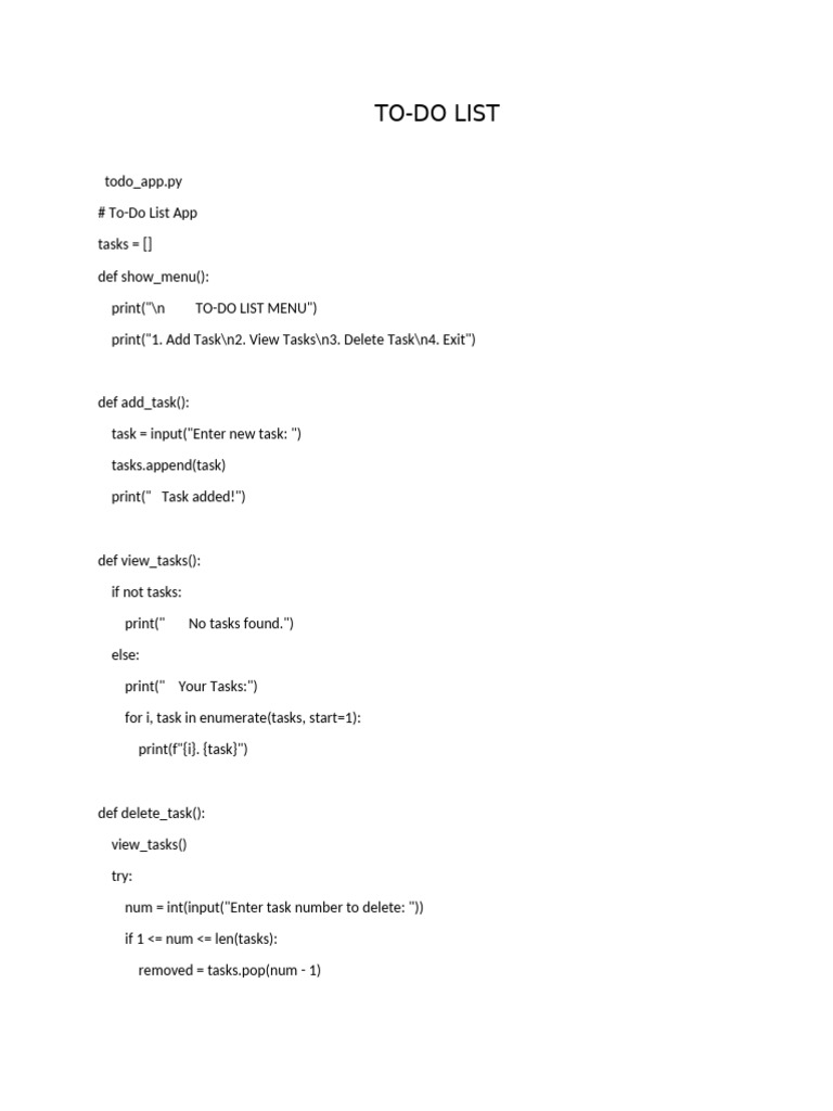 To-Do List App Python Code | PDF