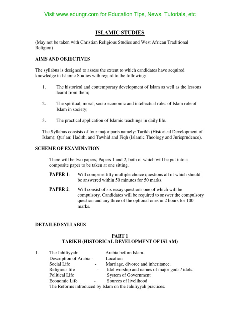 Comprehensive Islamic Studies Syllabus | PDF | Hadith | Quran
