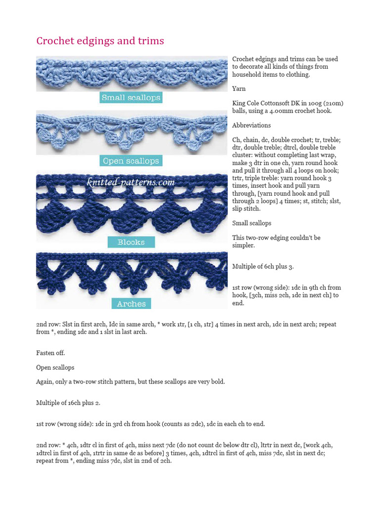 Crochet Edgings and Trims Guide | PDF | Crochet | Woven Fabrics