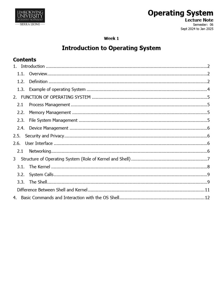 WEEK 1 Introduction To Operating System | PDF | Operating System | Shell (Computing)