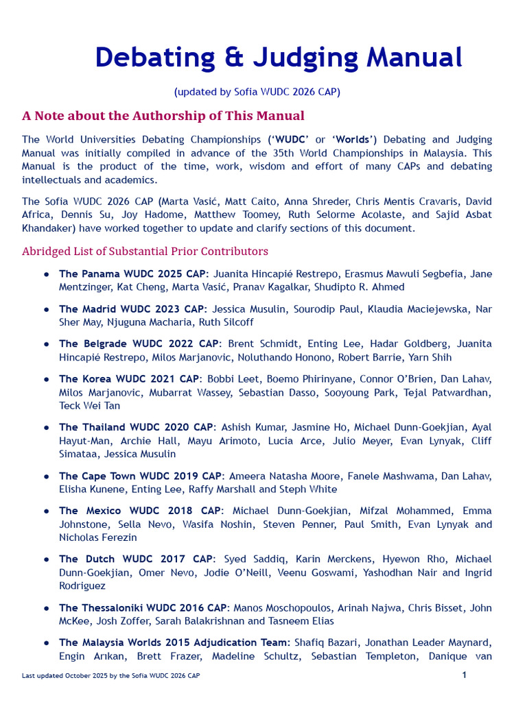 Sofia WUDC Debater & Judge Manual (Revised-October 2025) | PDF ...