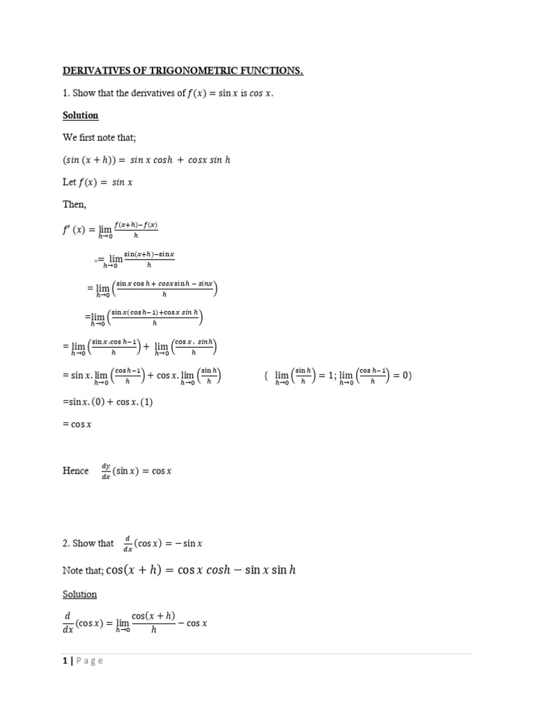 Trigonometric Function Derivatives Explained | PDF | Logarithm ...