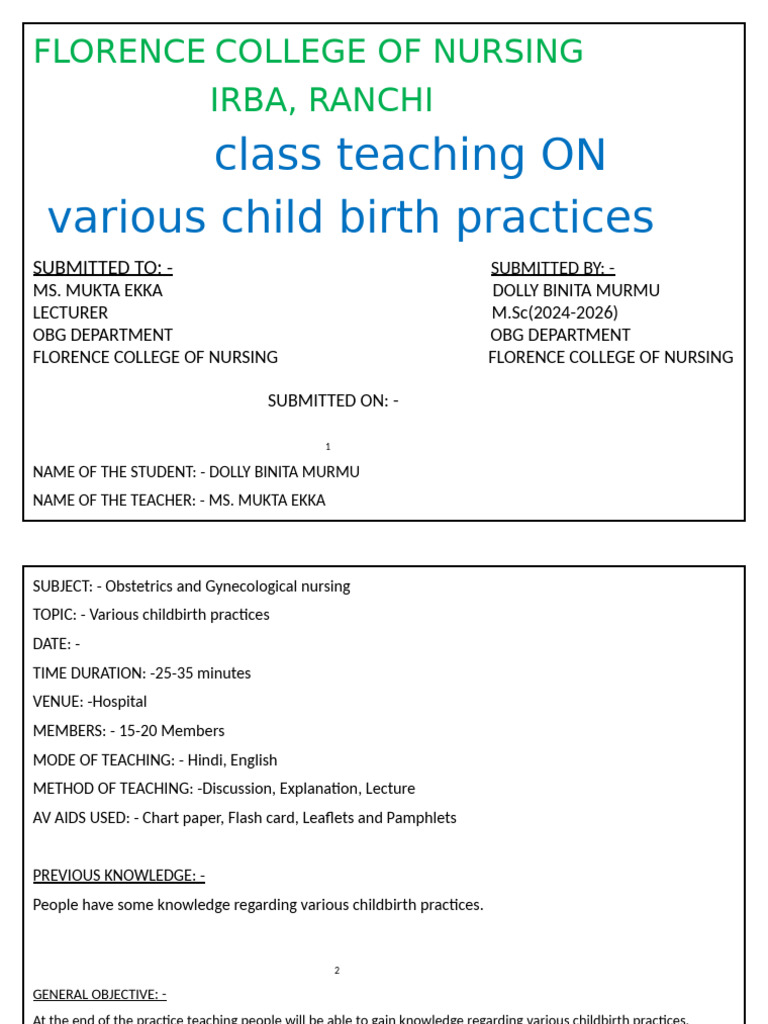 Childbirth Practices Overview and Methods | PDF | Childbirth ...