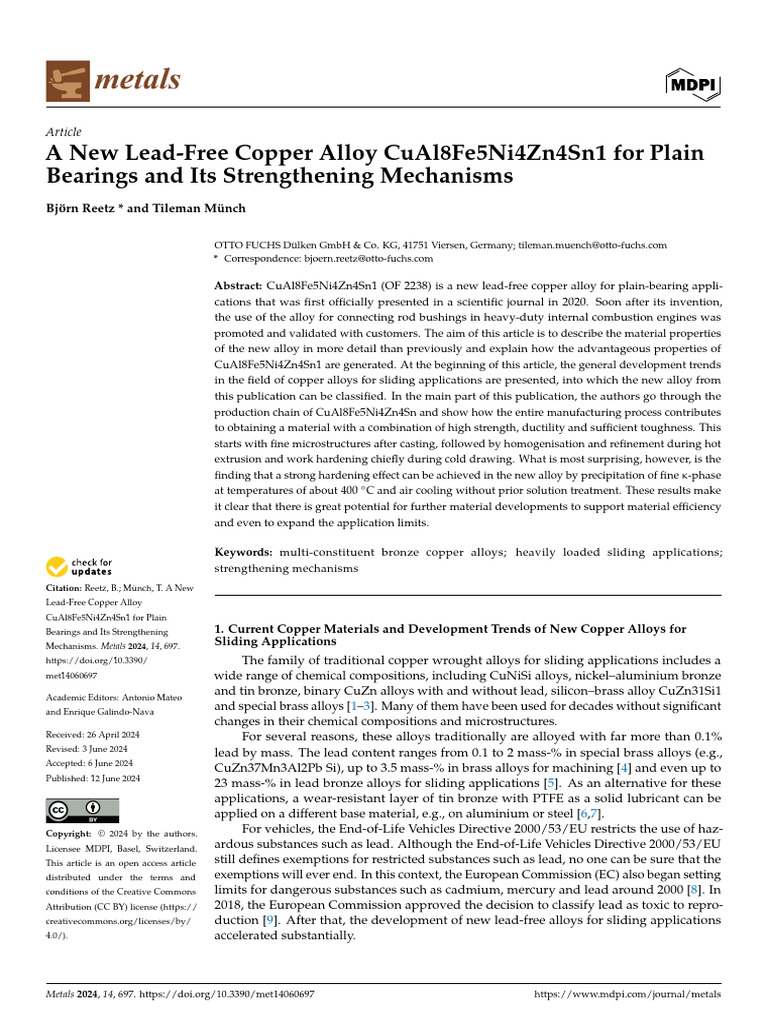 New Lead-Free Copper Alloy for Bearings | PDF | Alloy | Brass