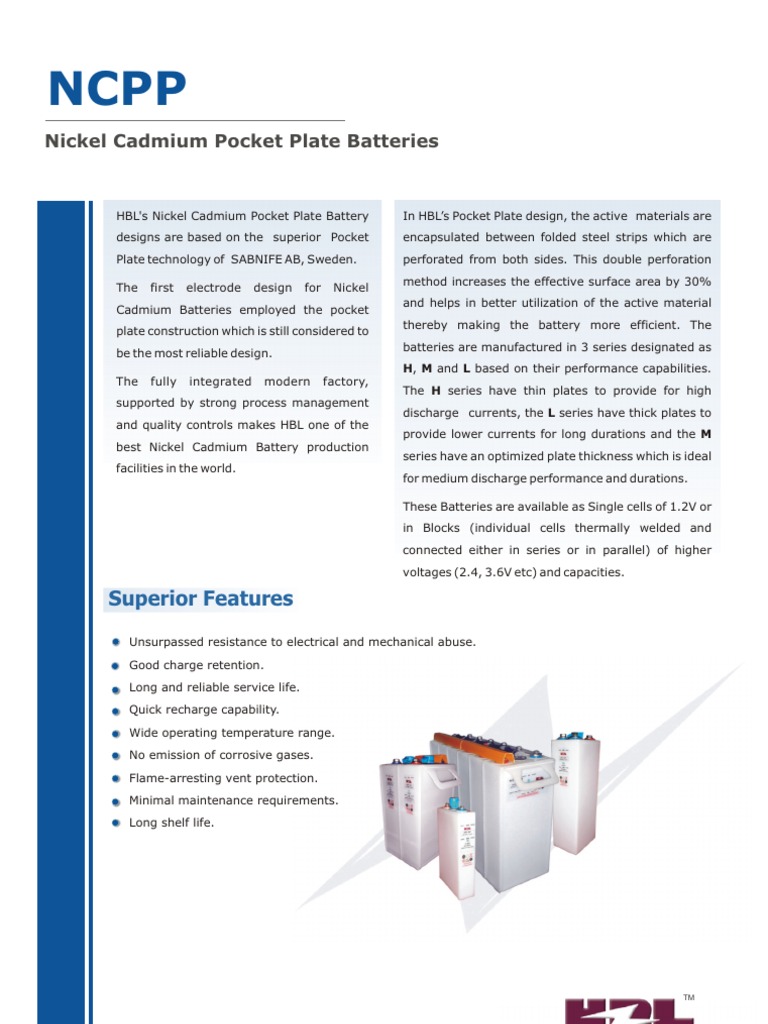 HBL Nickel Cadmium Pocket Plate Batteries | PDF