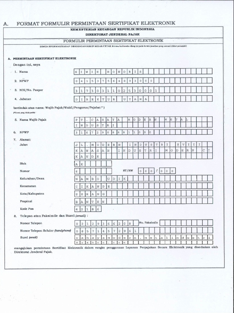 Formulir Permintaan Sertifikat Elektronik PT Cahaya Modern Metal ...