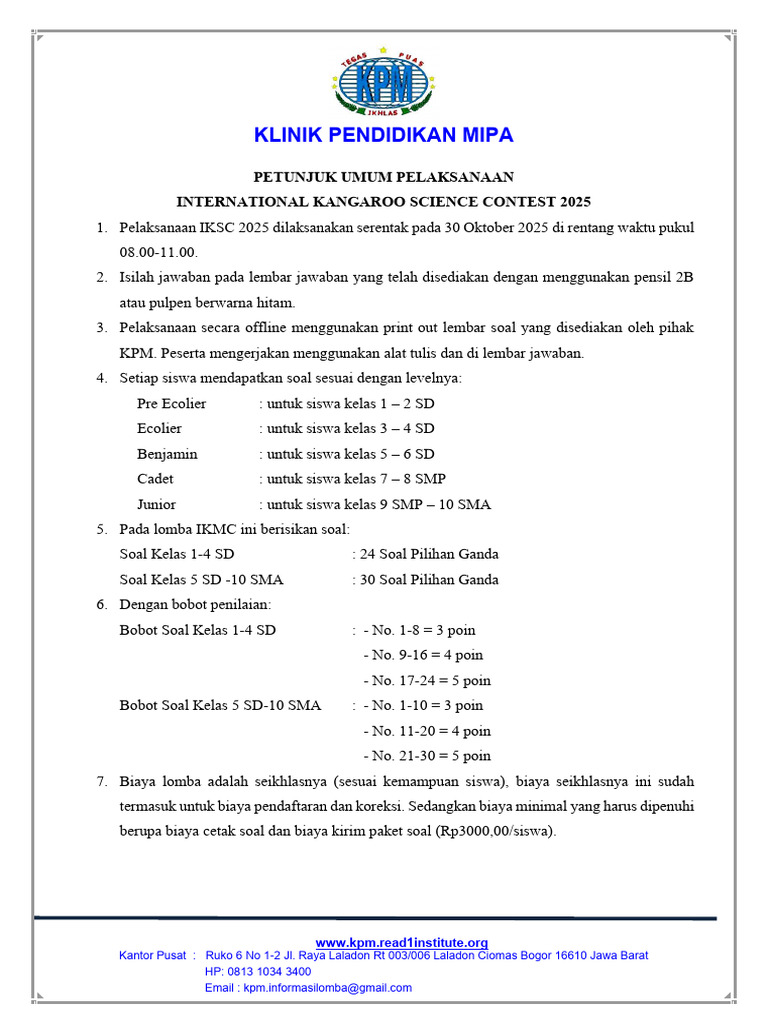 Petunjuk IKSC 2025 untuk Sekolah | PDF