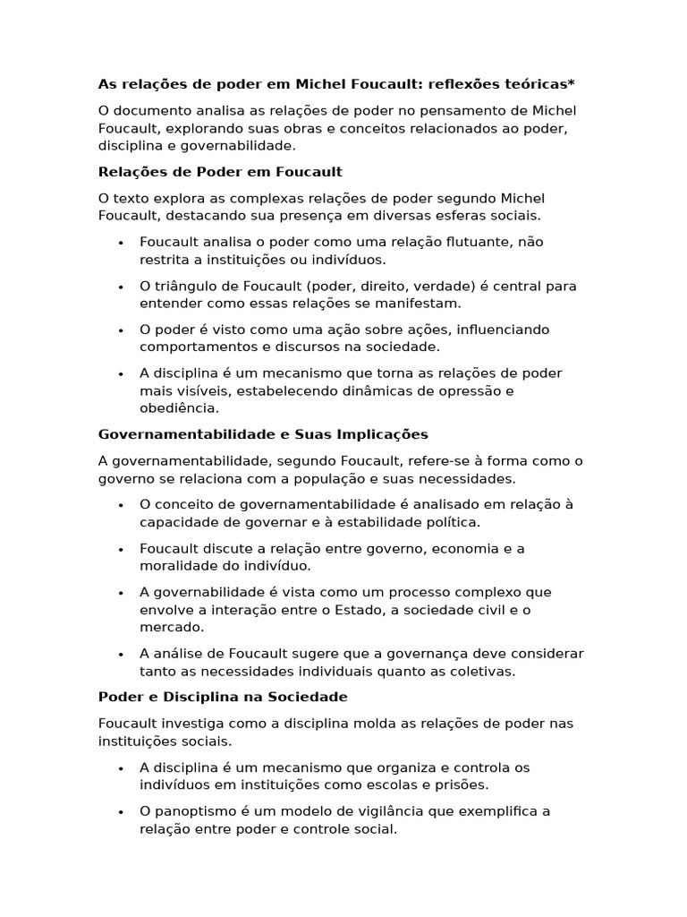 Poder e Disciplina em Foucault | PDF | Michel Foucault | Poder (social ...