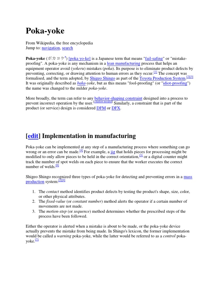 Poka Yoka | PDF | Strategic Management | Manufacturing And Engineering