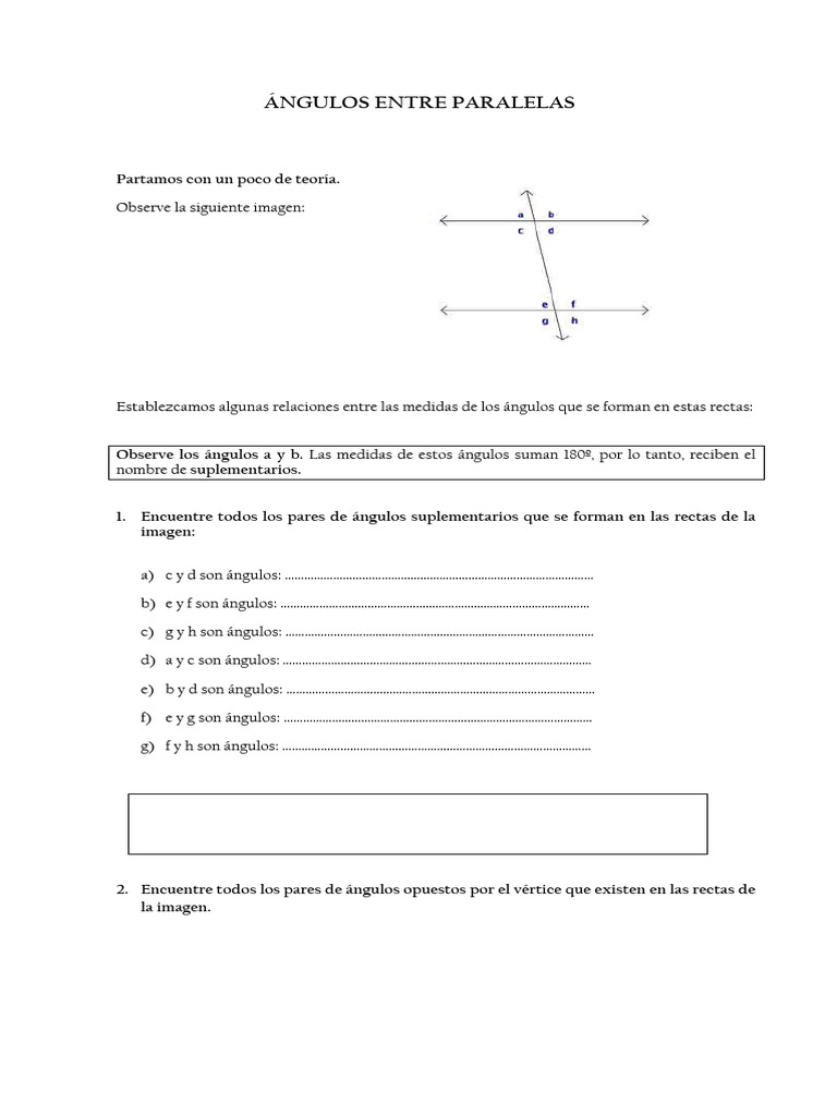 Ángulos entre Paralelas y Transversales | PDF | Ángulo | Geometría ...