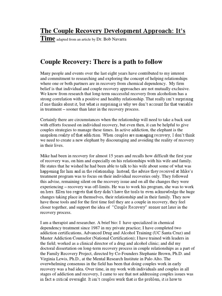 Couple Recovery in Early Sobriety | PDF | Recovery Approach | Substance ...