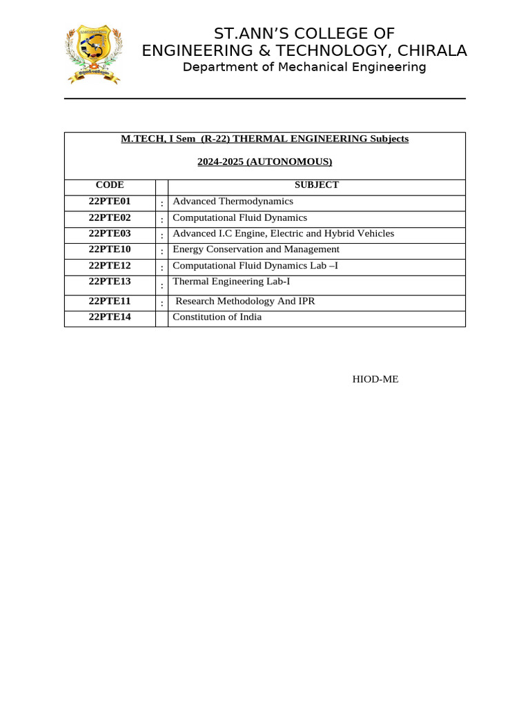 M.Tech Thermal Engineering Timetable 2024-25 | PDF | Computational ...