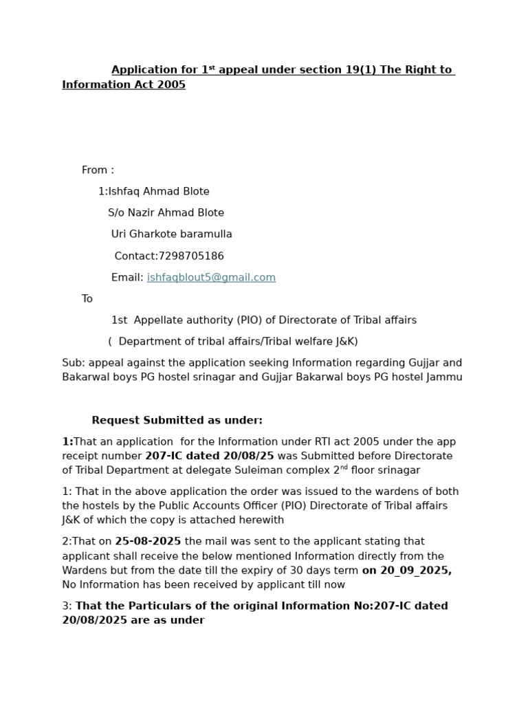 RTI Appeal Ishfaq | PDF