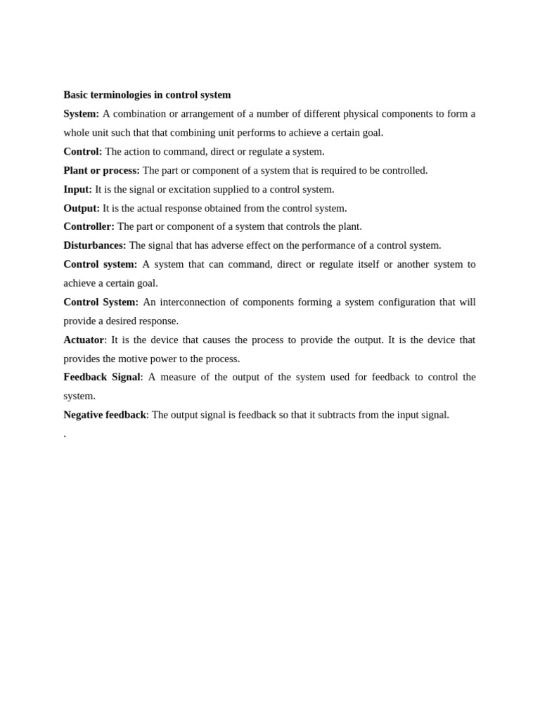 Basic Terminologies in Control System | PDF