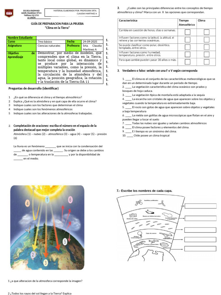 GUiA de Preparacion para La Prueba Clima y Tiempo Atmosferico | PDF ...